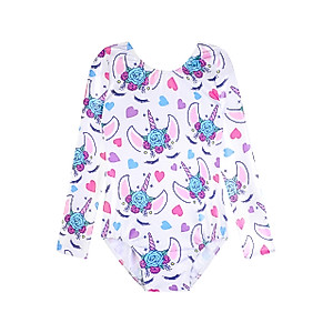 Leotard for Girls Gymnastics 5t 5/6 Long Sleeve White Unicorn Long Sleeves Floral Flower Tumbling Outfits Bodysuits Unitard Sparkle Horse