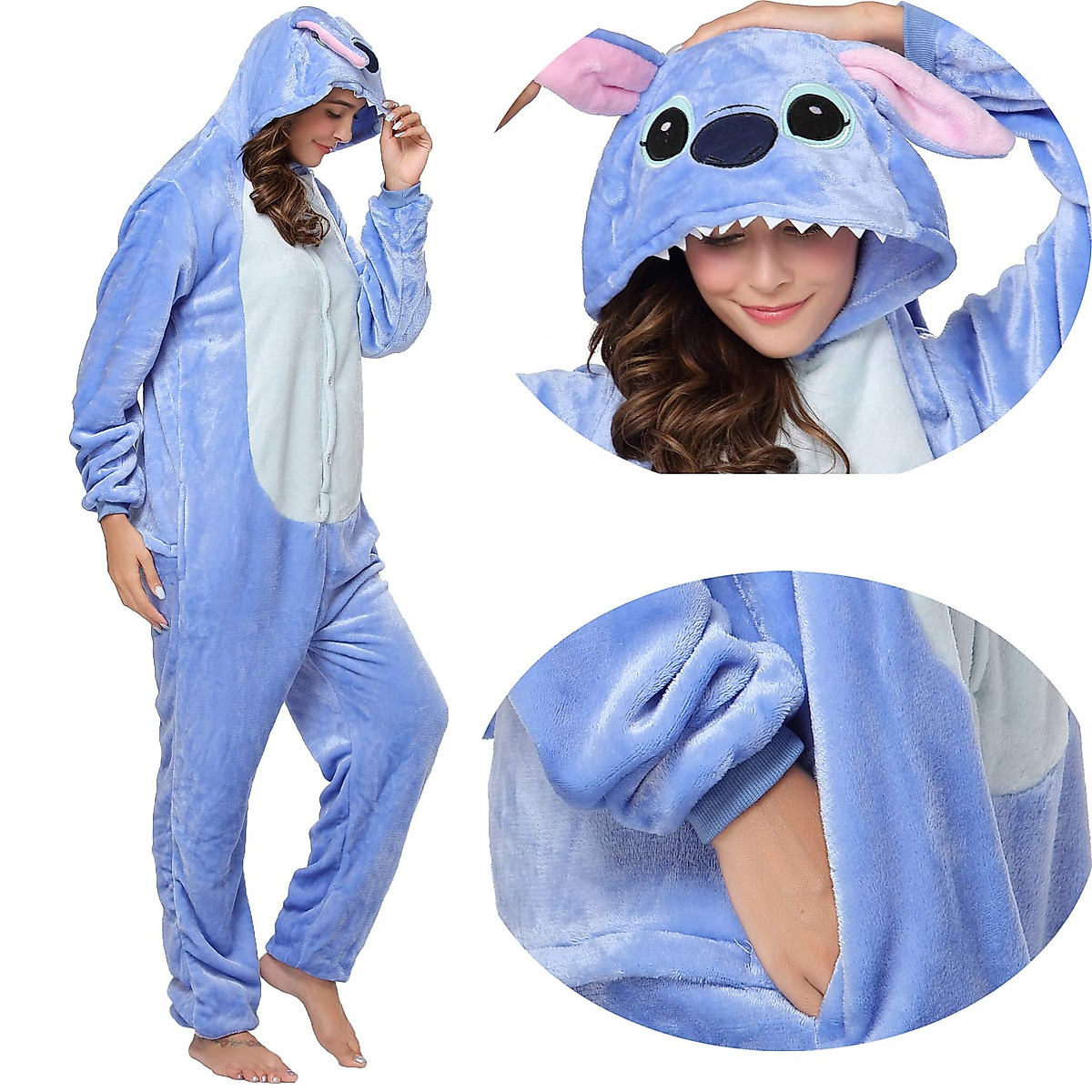 Duraplast Prferhouse Unisex Adult Pajamas Costume One Piece Flannel Halloween Cosplay Hooded Jumpsuit … (S, Blue)