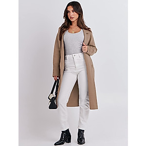 ANRABESS Women Cardigan Oversized Open Front Sweater Coat Lady Blazer Jacket Fall Outwear Coatigan 2024 Trendy Outfits Khaki Medium