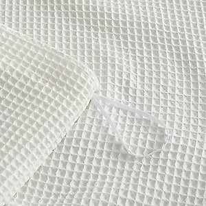 ZJZC Art 100% Cotton Waffle Weave Duvet Cover Set,Luxury Bedding Set 3 Pieces, Super Soft,Easy Care,Simple Style,for All Season, with Buttons Closure and Zipper (Creamy White, King)