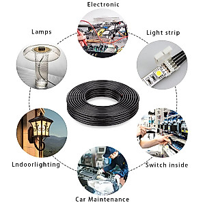22 Gauge 2 Conductor Electrical Wire, 65.6ft 2pin Conductor Solid Core Wire, 22 AWG Insulated Stranded Hookup Wire, Flexible Extension Electrical Cord for LED Strip, Auto, 12/24 Volt Lighting