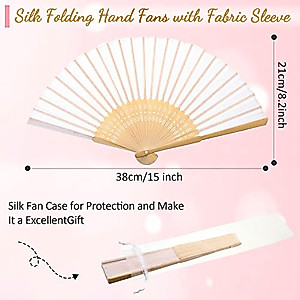 Chunful 60 Pieces Silk Folding Hand Fans with Fabric Sleeve, Bamboo Folded Handheld Fans for Wedding Guests Bridal Shower Dancing Party Favor Decoration