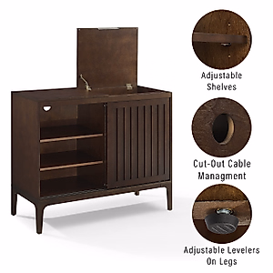 Crosley Furniture Asher Media Console and Record Player Stand with Storage for Vinyl Records, Dark Brown