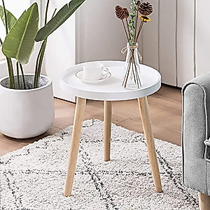 Apicizon Round Side Table, White Tray Nightstand Coffee End Table for Living Room, Bedroom, Small Spaces, Easy Assembly Bedside Table, 15 x 18 Inches