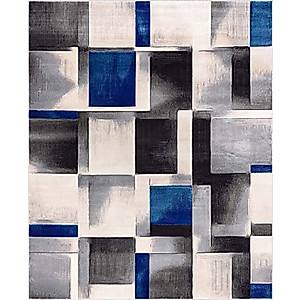 Well Woven Lane Blue Modern Geometric Boxes & Squares Pattern Area Rug 8x10 (7'10" x 10'6")