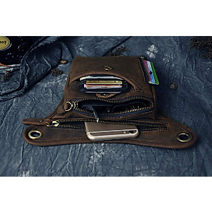 Le'aokuu Mens Genuine Leather Outdoor Sporting Hicking Waist Hip Pack Messenger Shoulder Drop Leg Thigh Bag Pouches For Women (211-5 0 Dark Brown)