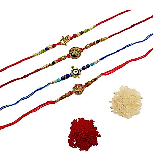 Rakhi for Brother, Bhaiya dooj, Rakshabandhan Rakhi Set of 4 with Red Color Thread Design, Raksha Bandhan Rakhi for Brother