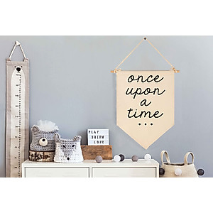 Once Upon a Time-Decor Gift for Nursery Bedroom Playroom Front Door Bookshel Bookcase Reading Corner-Birthday Christmas Gift-Canvas Hanging Flag Banner Wall Sign Decor Gift for Baby Kids Girl Boy Teen