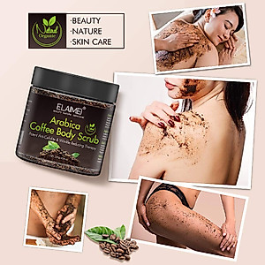 Body Scrub Exfoliation for Dry Dead Skin, Body Polish Cream with Arabica Coffee-Anti Cellulite and Stretch Mark Treatment, Deep Cleansing and Moisturizing Body, Face and Lip scrub 8.8 oz