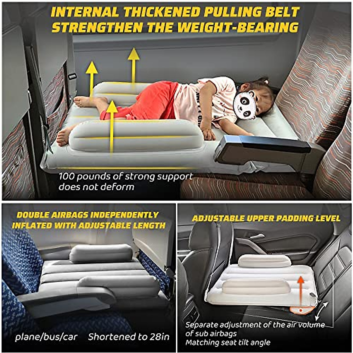 HATAK Toddler Airplane Bed, Multifunction Travel Toddler Plane Bed, Inflatable Bed for Airplane Kids, Suitable for Airplane, Car, High-Speed Rail, Necessary Airplane Bed for Toddler for Travel (Grey)