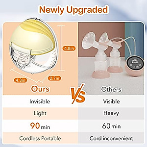 Wearable Breast Pump,Mute Breast Pump Hands Free with 2 Modes&9 Function,180ml Electric Breast Pump with Anti-Reflux Design,Portable Breast Pump Can Be Worn in-Bra-1 Pack