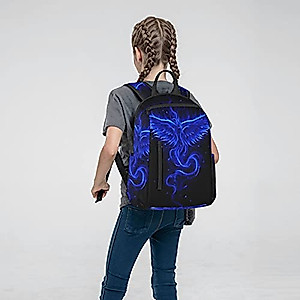 Blue Fire Flame Phoenix Bird Black Art Backpack Durable Polyester Multipurpose Anti-Theft Shoulder Bag Big Capacity Gym Outdoor Hiking Backpack With Padded Straps