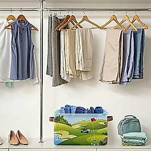 TropicalLife Rectangular Storage Bin Cube Sport Ball Club Golf Theme Foldable Organizer Basket with Handles, Collapsible Storage Box for Kids Toy Shelf Closet Nursery