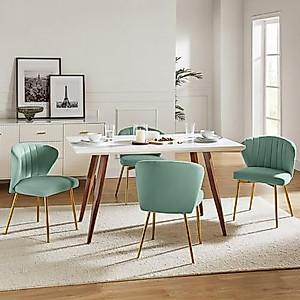 HULALA HOME Velvet Dining Chairs, Modern Small Armless Accent Chair with Gold Metal Legs, Living Room Upholstered Cute Side Chair, Elegant Tufted Back Vanity Chair for Bedroom/Beauty Room-SAGE