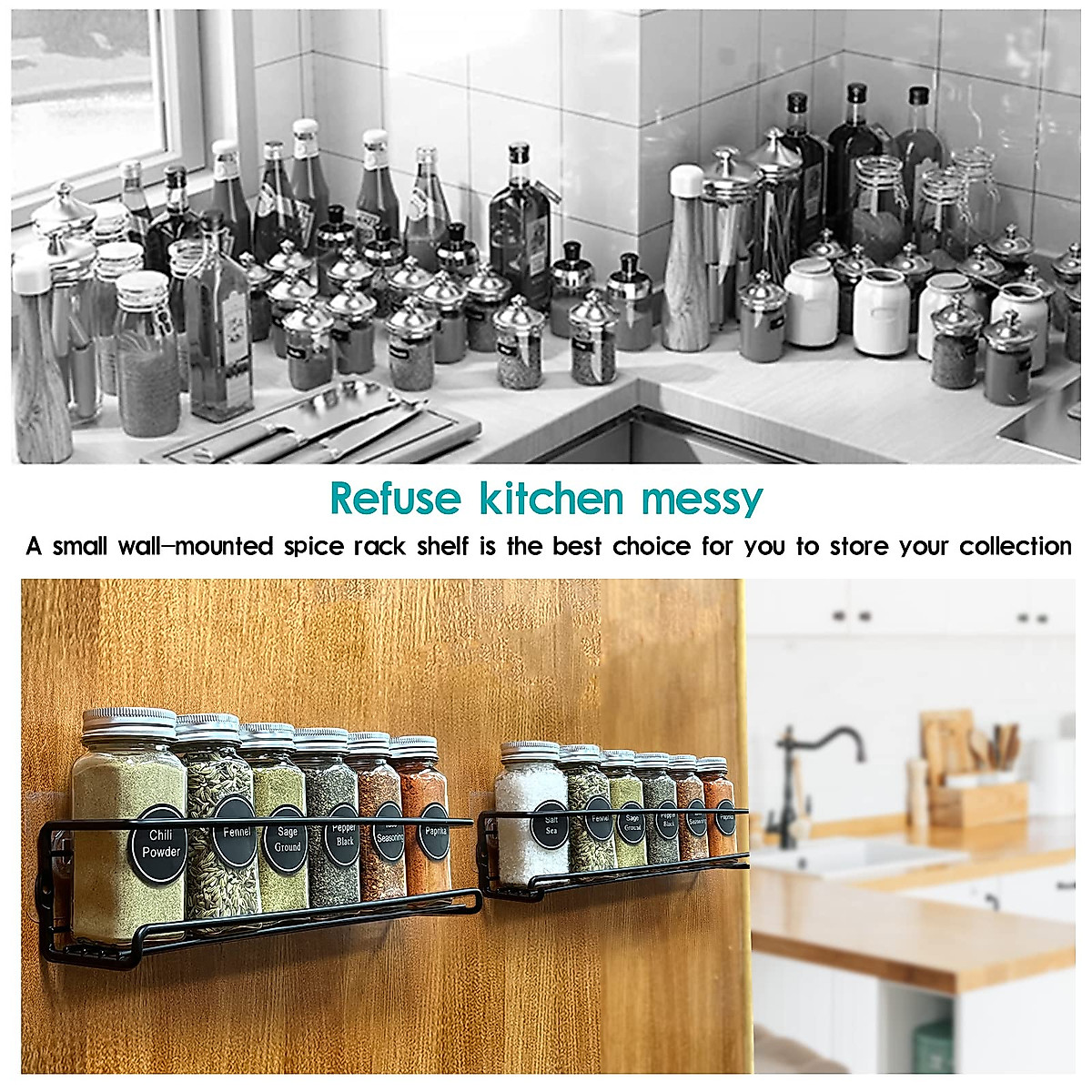 TORZCT 4Pcs Spice Rack Wall Mount Space Upgrade of Bolded Saving Spice Organizer for Spice Jars and Seasonings,Screw or Adhesive Hanging Spice Shelf Rack Organizer for Kitchen Cabinet Pantry Door