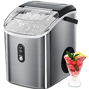 Xbeauty Nugget Ice Maker-Nugget Ice Maker Countertop Up to 35lbs of Ice a Day with Self-Cleaning,Stainless Steel,Removable Ice Basket&Scoop for Home/Kitchen/Office/Party,Stainless Steel Silver