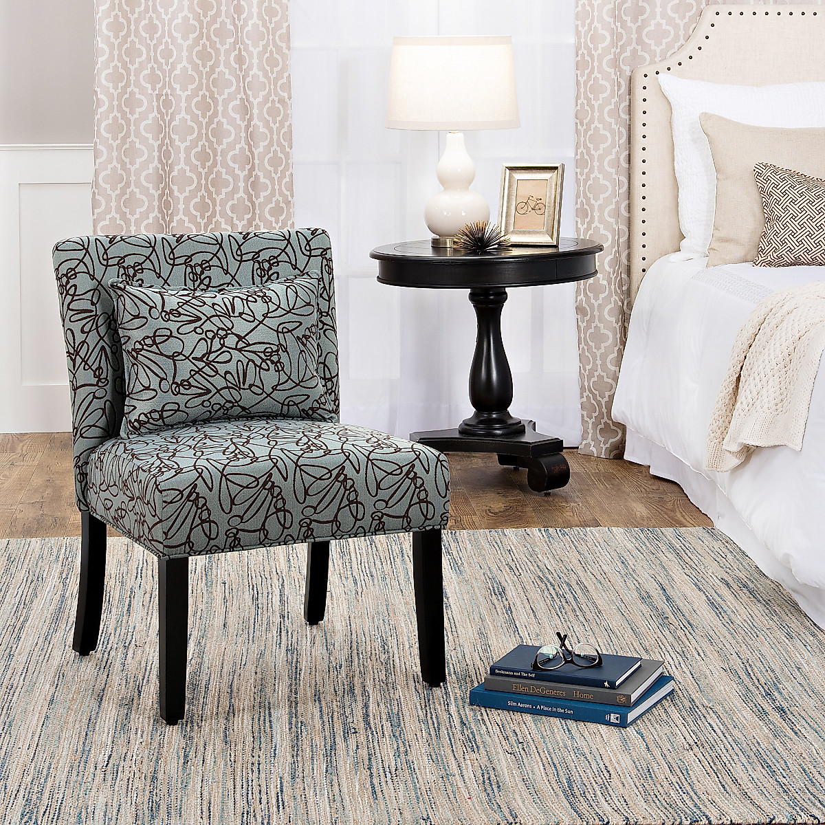 HomePop Parker Accent Chair with Pillow, Teal Swirl Small