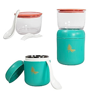 Healthy Habits Parfait Cups with Lids - Insulated Yogurt Containers with Lids - Leak Proof Overnight Oats Containers with Lids - Twist & Lock Salad Container with Spoon and Fork (Turquoise)