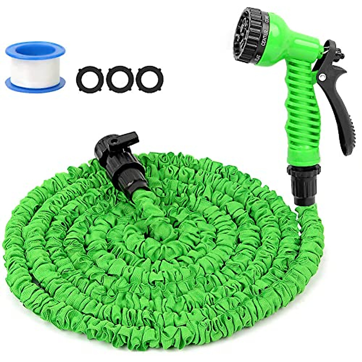 Expandable Garden Hose 50FT, Lightweight Water Pipe Water Hose with 7 Function Spray Nozzle, Portable Retractable Hose for Garden Yard Cleaning, Green