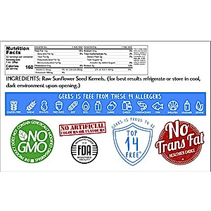 GERBS Raw Sunflower Seed Kernels No Shell 2 lbs., Hulled, Top 14 Allergy Free Foods, Healthy Superfood Snack, Non GMO, No Oils, No Preservatives, Resealable Bag, Gluten & Peanut Free, Vegan, Keto, Kosher