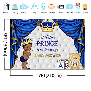 Mehofoto Prince Baby Shower Backdrop Royal Blue Little Prince Baby Shower Background 7x5ft Gold Grown Cute Baby Bear Sliver Backdrop for Boys Baby Shower Decorations