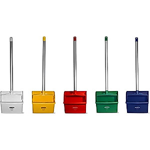 SPARTA Upright Dustpan with Aluminum Handle, Serrated Edge for Broom Combing, Secure Yoke Lock with Easy Storage Hanging Hole for Commercial Cleaning, Plastic, 30 Inches, Red