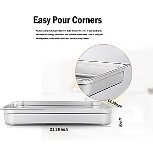 4" Deep Steam Table Pan Full Size, Kitma 14 Quart Stainless Steel Anti-Jam Standard Weight Hotel GN Food Pans - NSF (20.87"L x 12.8"W) - 6 Pack