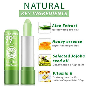 BestLand 5 Pack Aloe Vera Color Changing Lipstick, Long Lasting Moisturizing Temperature Color Changing Aloe Vera Lip Gloss Lip Balm, Green Lipstick that Turns Pink Magic lipstick Makeup (Aloe Vera)