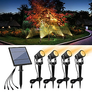 APONUO Solar Spotlights Landscape Lights Low Voltage Outdoor Solar Landscape Lighting IP65 Waterproof 9.8ft Cable Auto On/Off with 4 Warm White for Outdoor Garden Yard Landscape Downlight (4-in-1)