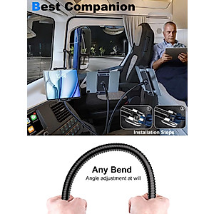 Kolasels Tablet Holder for Car or Truck Seat Rail Mount Long 19.7" Gooseneck Arm Heavy Duty Car Floor Tablet Stand for iPad Pro 12.9 Air Mini, Samsung Galaxy Tab, iPhone, More 4-13" Phones & Tablets