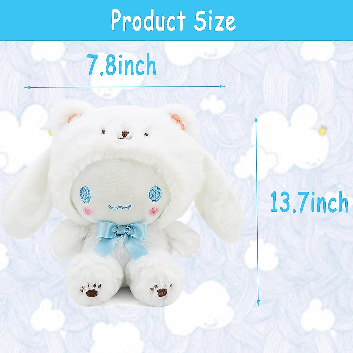13.7" Cute Anime Plush Doll, Lovely Plush Stuffed Animal, Anime Cute Soft Plush Figure Toy, Pillow Plush Gift Filler Birthday Gift for Kids (White-Cinna)