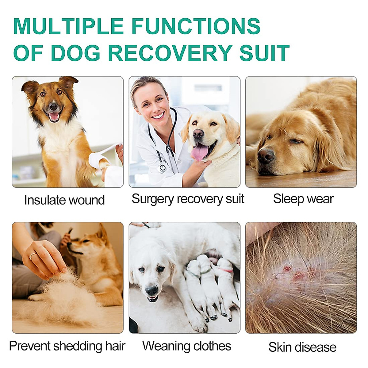 CAVSOIR Dog Recovery Suit E-Collar Alternative Pet Abdominal Wounds Protector Shirt Long Sleeve Dog Pajamas Anti Licking Prevent Shedding Hair Jumpsuits for Medium Large Dogs (M, Strip)
