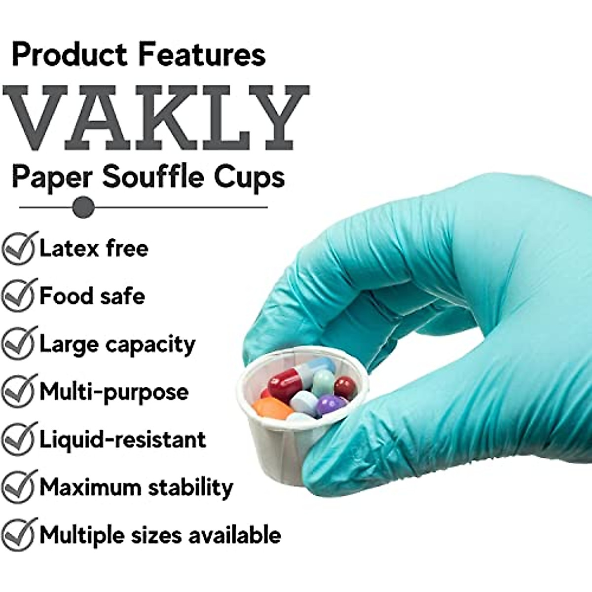 Vakly Disposable Paper Souffle Medicine Cups 3/4 oz [Pack of 250] – (0.75 Ounce) Small Cups for Medication Distribution, Pills, Tasting, Condiments, Food and Dessert Serving
