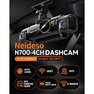 Neideso 360° Dash Cam Front, Rear and Inside, 4 Channel 3K+3*1080P, 5GHz Wi-Fi GPS, Voice Control, 4K+1080P*2 Dash Camera for Cars, CPL Filter, Free 64GB SD Card, Night Vision, 24H Parking Mode(N700)