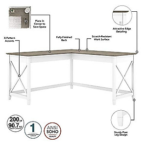 Bush Furniture Key West L Shaped Desk with 2 Drawer Mobile File Cabinet, 60W, Pure White and Shiplap Gray