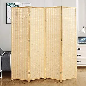 Corelax Room Divider Privacy Screen with Natural Bamboo,4-Panel 5-Panel 6-Panel Folding Privacy Screens,Freestanding Room Divider