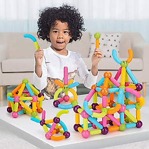 kramow 44 PCS Magnetic Balls and Rods Set, Magnetic Building Sticks Blocks Toys, Magnetic Construction Toys 3D Educational STEM Toys for Kids Age 3+