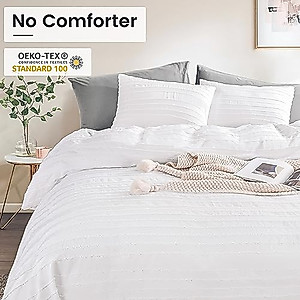 NEXHOME PRO Duvet Cover Queen Size, White 3 Pieces Boho Tufted Duvet Cover Set, Soft and Lightweight Microfiber Comforter Cover Set for All Season (White Queen, 90 x 90)-No Comforter