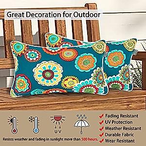 Magpie Fabrics Outdoor Waterproof Lumbar Pillow with Insert 2 Set(12"x19", Heronsbill Green)