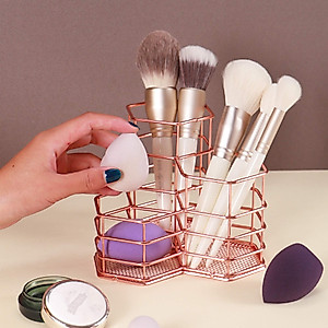 ANNE'S GIVERNY Makeup Brush Holder Metal Organizer Golden Rose Cosmetic Storage Beauty Sponges Blender holder Display