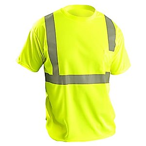 OccuNomix LUX-SSETP2B-Y2X Classic Standard Short Sleeve Wicking Birdseye T-Shirt with Pocket, Class 2, 100% ANSI Wicking Polyester Birdseye, 2X-Large, Yellow (High Visibility)