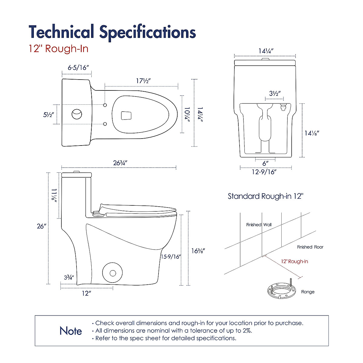 Eridanus Small Compact One Piece Toilet For Bathroom, Powerful Dual Flush Modern Toilet, 1.1/1.6 GPF, 12" Rough-In, Elongated Toilet with Soft Closing Seat, 26.68"D x 14.37"W x 26"H, White