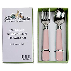 Golden Rabbit Enamelware - Pastel Pink Pattern - Flatware 2-piece Gift Set