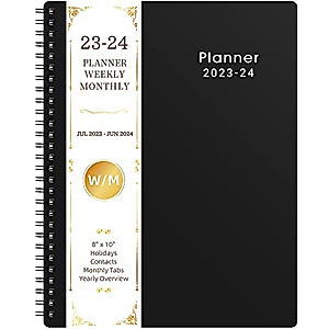 Planner 2023-2024 - Weekly and Monthly Planner, July 2023 - June 2024, 8'' x 10'', 2023-2024 Academic Planner with Monthly Tabs, Twin-Wire Binding, Thick Paper, Flexible Cover - Classic Black