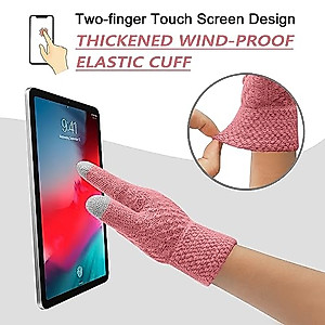 Enwokran Kids Winter Knit Beanie Hat Scarf and Touchscreen Gloves Set,Fleece Lining Beanie Hat with Cute Pom Knit Gloves Neck Warmer for Girls Boys 2-8 Years Old (Deep Pink2)