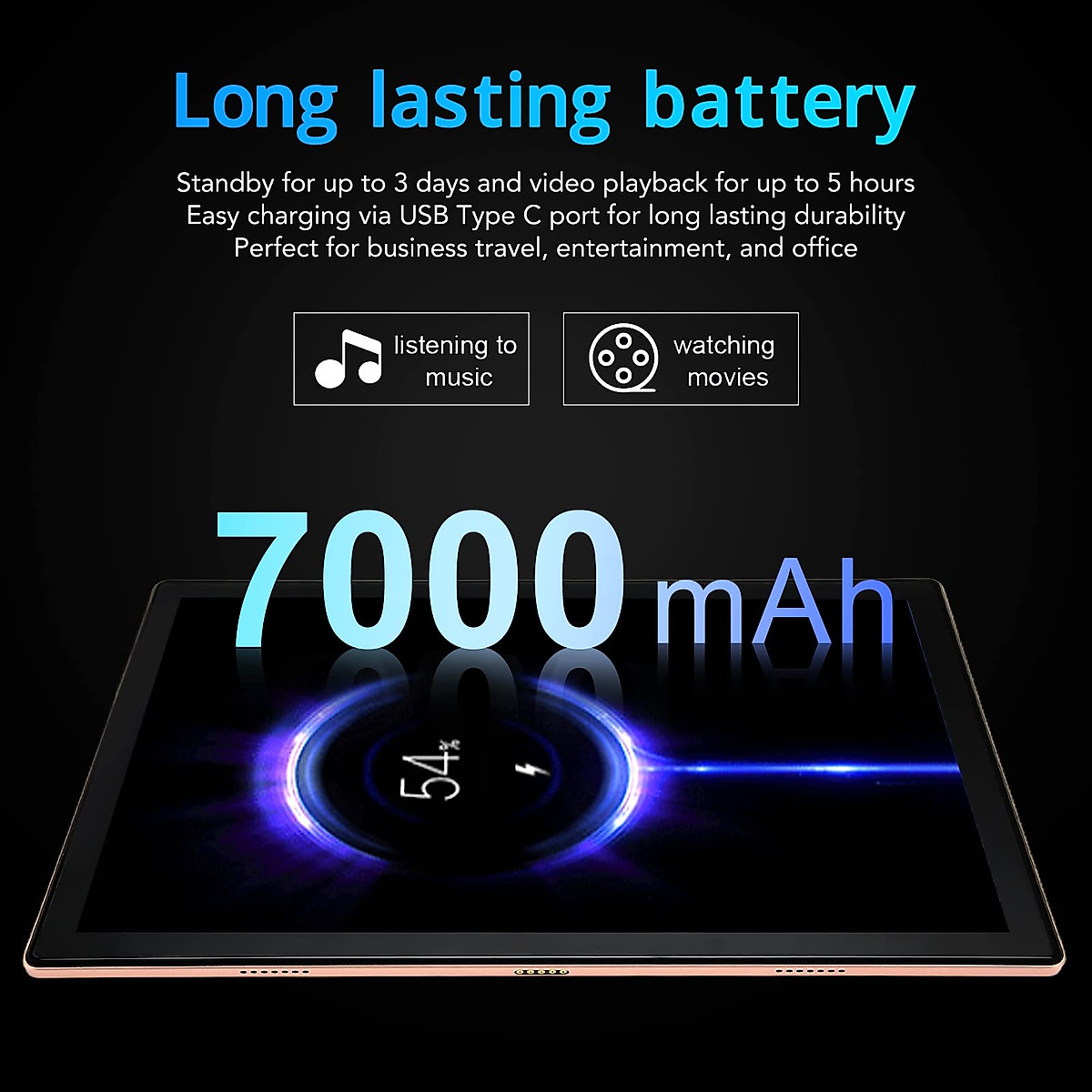 10.1 Inch Tablet for Android 12.0, 12GB 256GB 1920x1200 IPS Dual Cameras Octa Core, 5G WiFi Calling Cellphone Tablet, for Learning, Working, Business, US Plug (Gold)