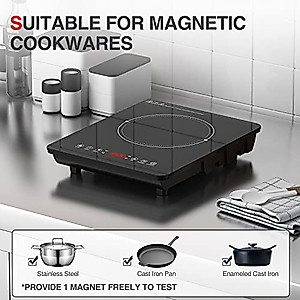QTYANCY Portable Induction Cooktop, 110V Electric Cooktop Countertop Burner with LED Touch Screen, Overheat Protection Function Hot Plate, 9 Power and Temperature , Black Crystal Glass Surface, Timer and Safety Lock