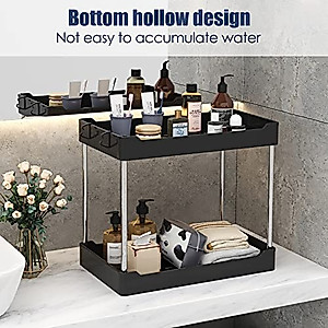 Tailide Under Sink Organizers and Storage (2 Pack), 2 Tier Bathroom Organizer Under Sink, Black Under Kitchen Sink Organizers and Storage, Cleaning Supplies Organizer, Counter Under Cabinet Storage