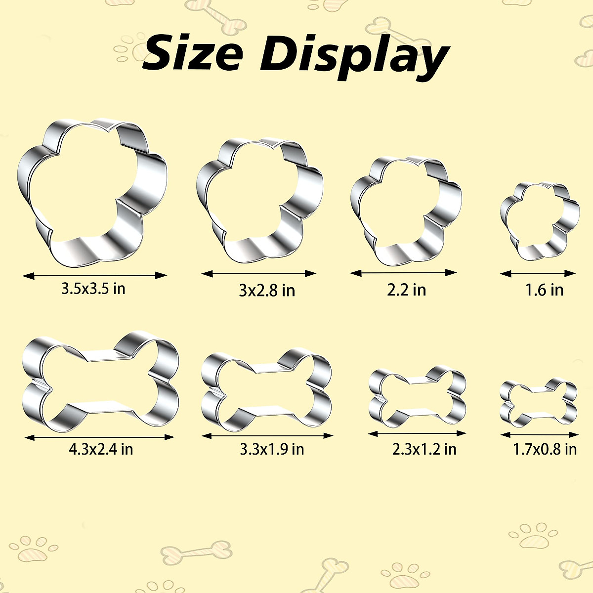Hottion 8PCS Dog Bone and Dog Paw Print Cookie Cutters Set, Metal 4 Sizes Dog Bone Paw Shape Cookie Cutters, Dog Theme Party Cookie Cutter Dog Treats Cutters Molds for Homemade Treats Baking