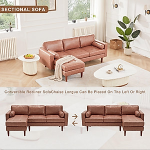 Tbfit 80"W Sectional Sofa Couch, L Shaped Couch with Reversible Chaise, Mid Century Modern Faux Leather Couches for Living Room Apartment Small Space, Convertible Sofa with Tufted Seat Cushion, Brown
